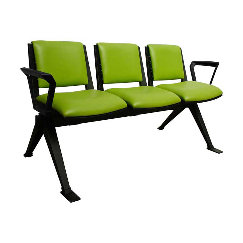 3 Seater Waiting Room Bench with Arms (Black Frame/Upholstered)
