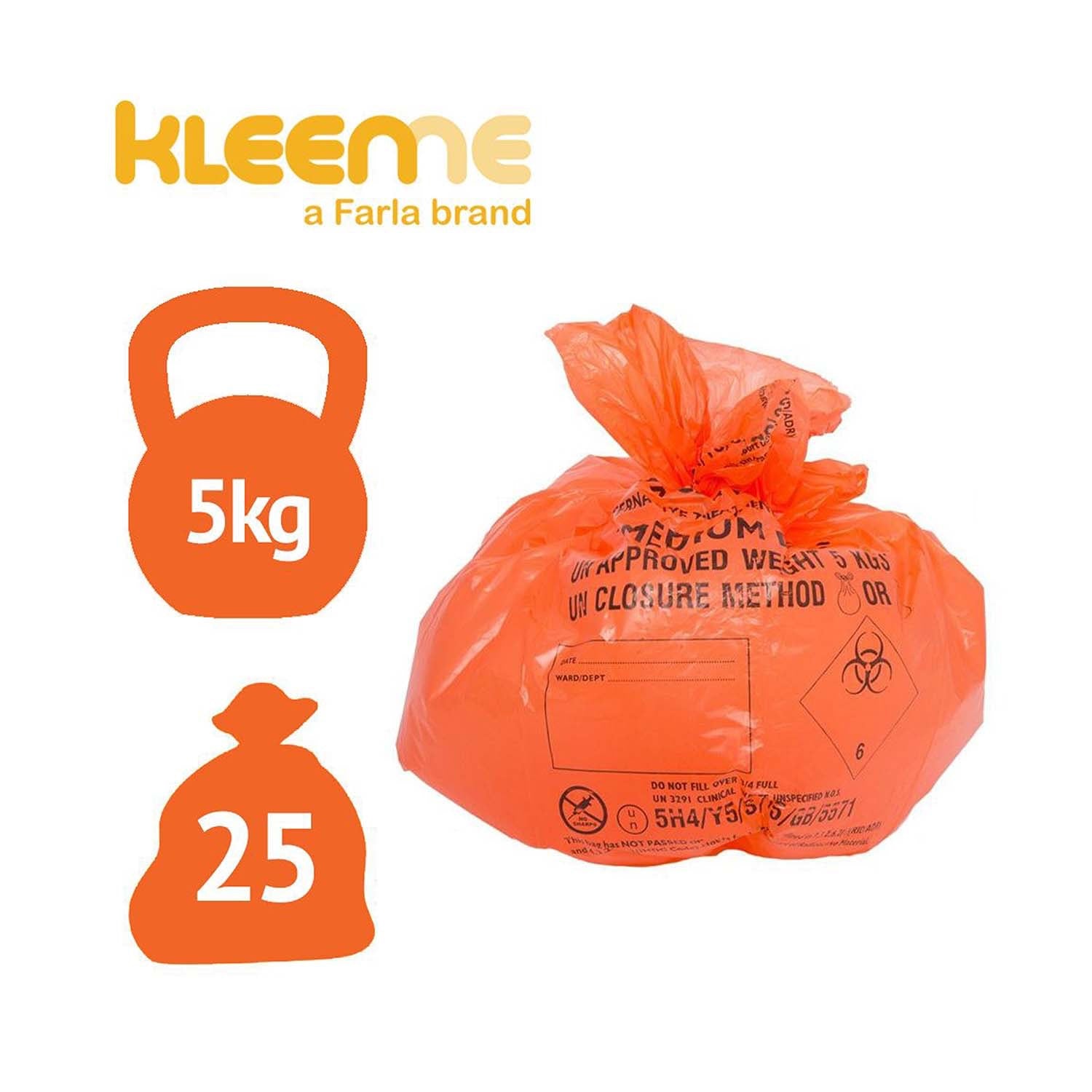 KleenMe Clinical Waste Sacks | Orange | Roll | Medium Duty | Roll of 2