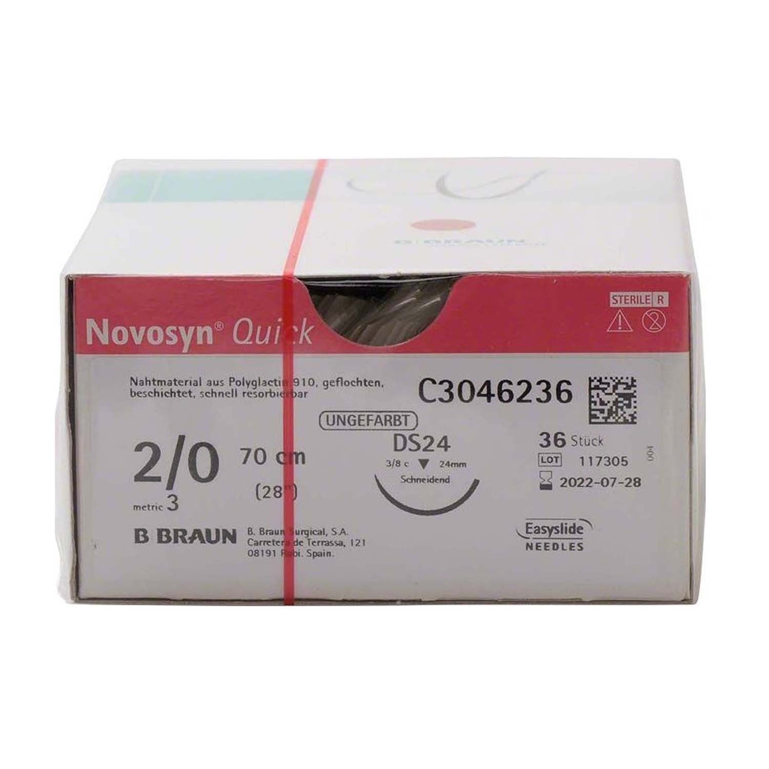 Novosyn Quick Sutures | 24mm Needle, 70cm Length, Undyed, 2/0 Gauge