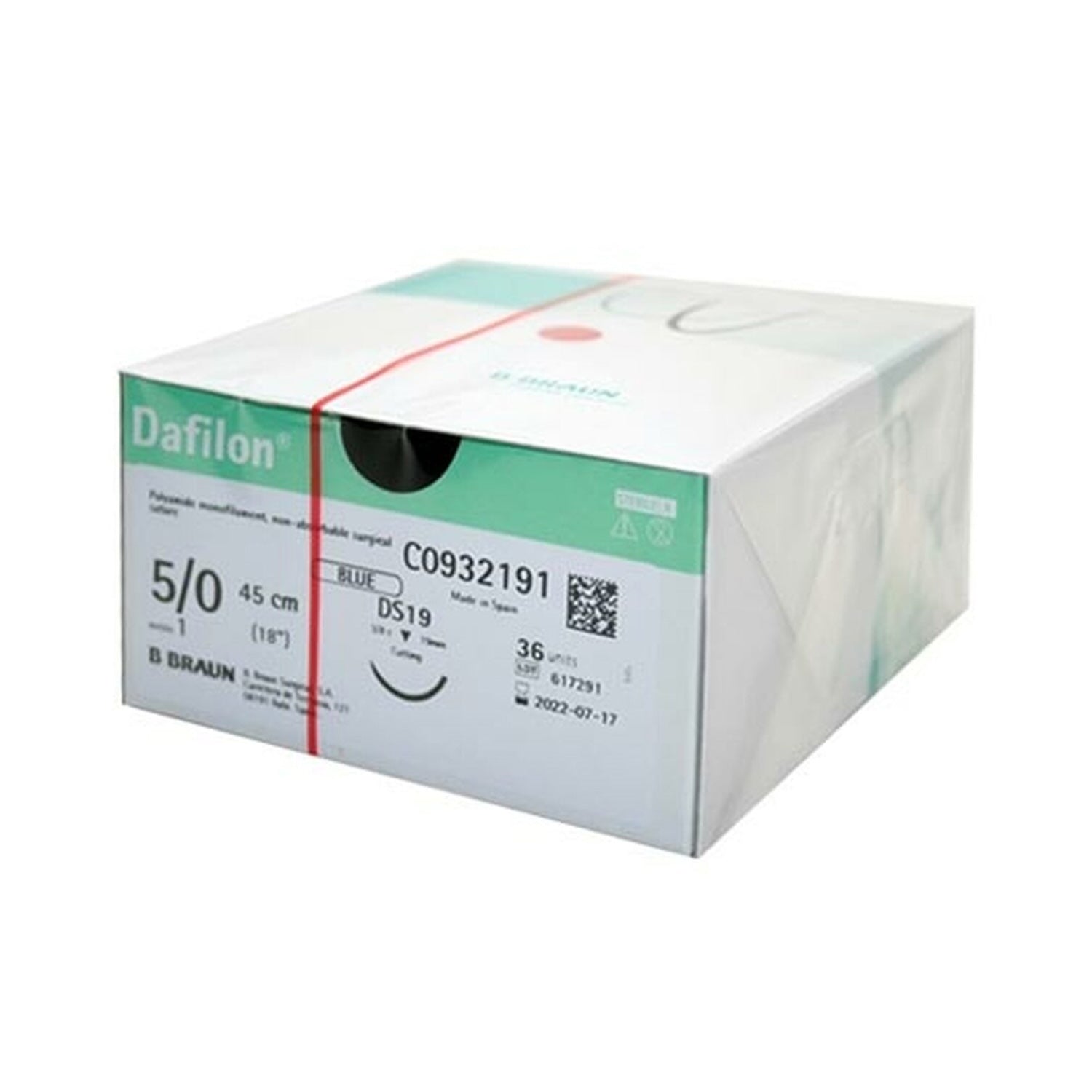 Dafilon Suture | Blue | Length: 45cm | Needle: 19mm | 5/0 Gauge | Pack